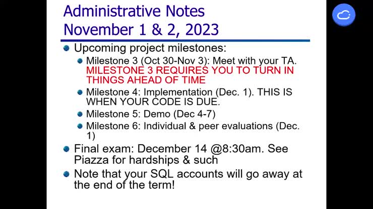 SWNG 122 - CPSC 304 101 - 2023W1 - Live on 11/2/2023 (Thu)