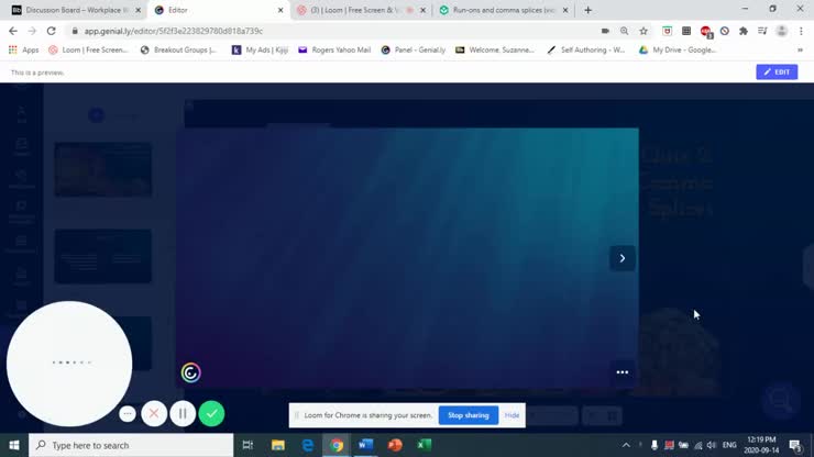 Preparing to Write Editing Quiz 2 on Run-ons and Comma Splices: Genially Presentation