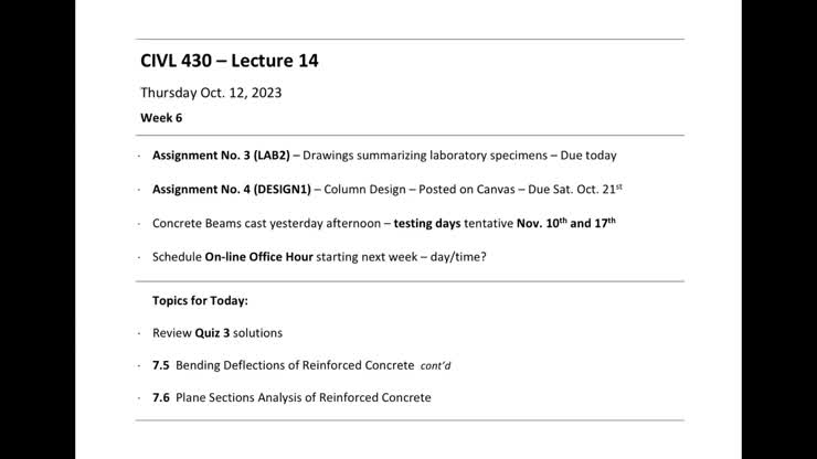 FSC 1005 - CIVL 430 101 - 2023W1 on 10/12/2023 (Thu) for 10/9/2023