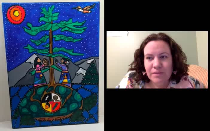 Lindsay Brant explains the painting "Encircle the Tree"