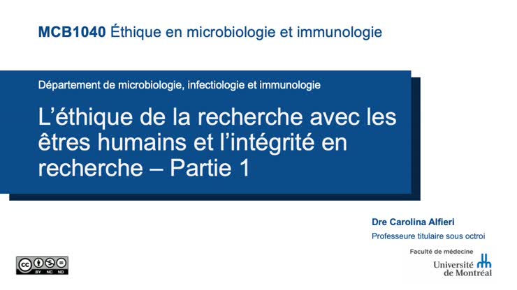 Cours 10 (Partie I) - séance asynchrone: L'éthique de la recherche avec ...