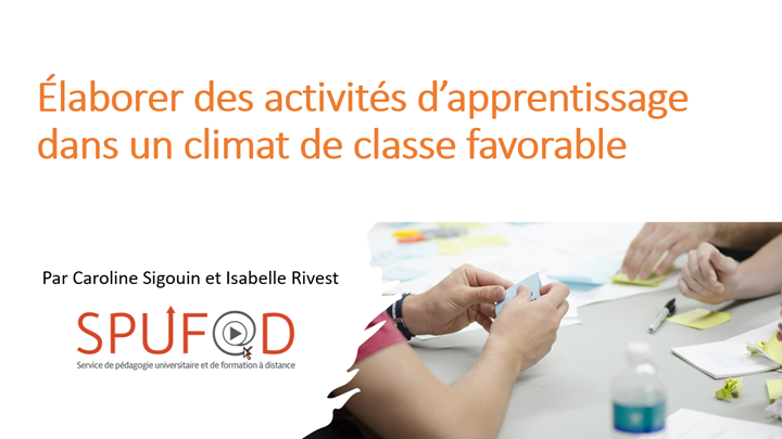 Atelier - Élaborer des activités d'apprentissage dans un climat de ...
