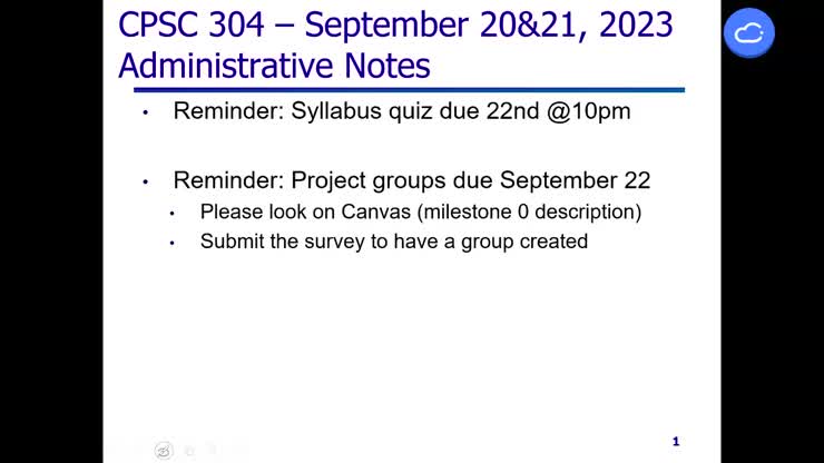 SWNG 122 - CPSC 304 101 - 2023W1 - Live on 9/21/2023 (Thu)
